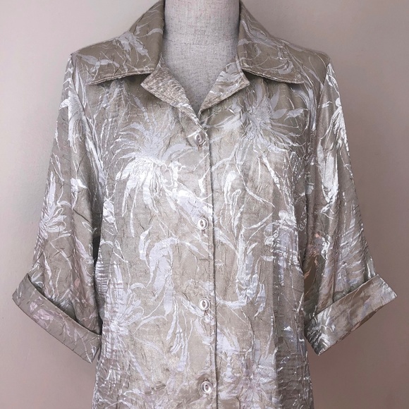 Vintage | Tops | Vintage 7s Beige Top Silver Metallic Floral | Poshmark